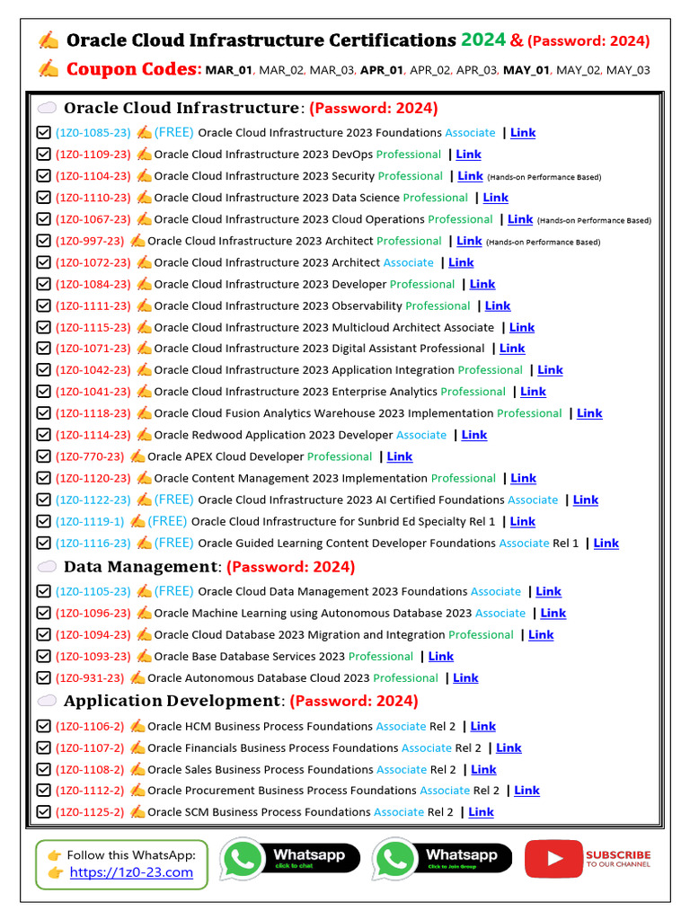 Oracle Exam Certifications MAR-2024 | PDF | Oracle Corporation | Cloud ...