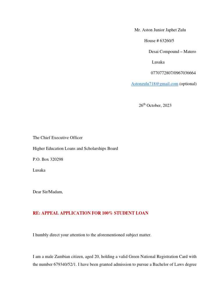 Draft Letter of Appeal | Download Free PDF | Student Loan | Educational Stages