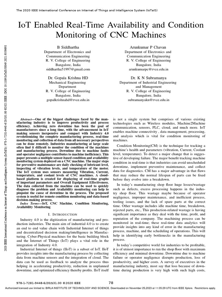 IoT Enabled Real-Time Availability and Condition Monitoring of CNC Machines | PDF | Internet Of ...