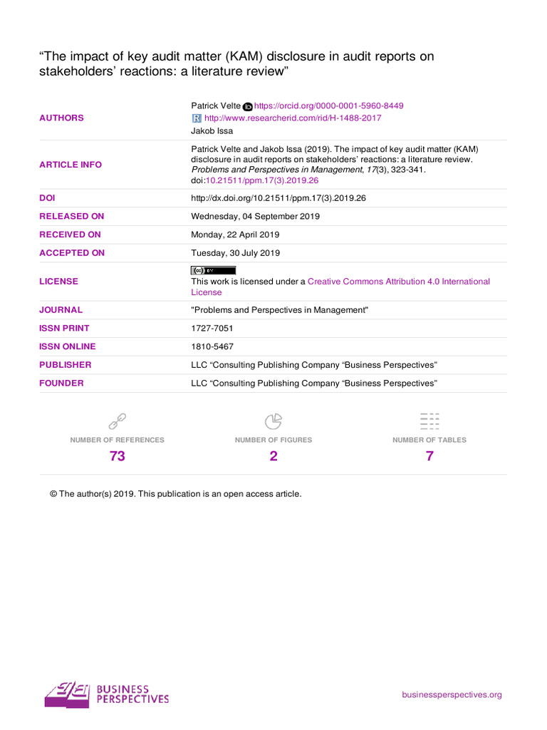 4.velte P & Issa, J. (2019) | PDF | Audit | Financial Statement