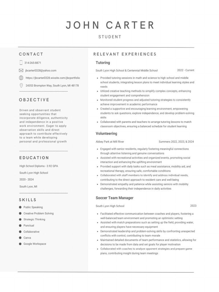 Minimalist White and Grey Professional Resume | PDF