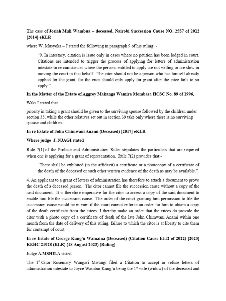 Cases On Citation | PDF | Probate | Justice
