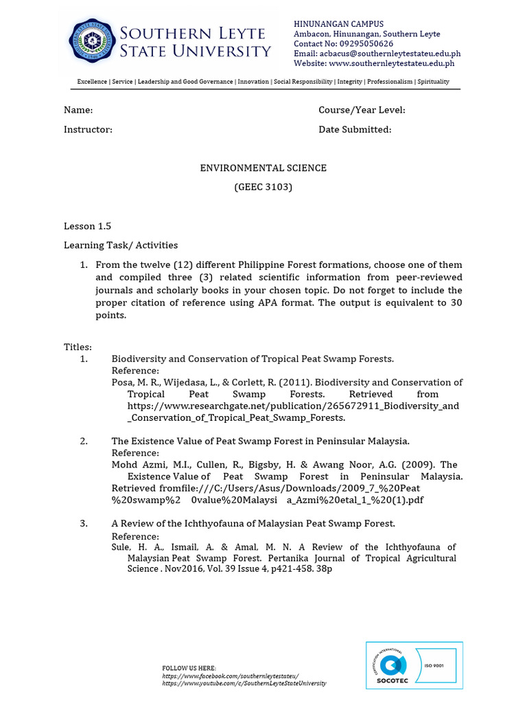 Envi Sci 1.5 1.6 LT A | PDF | Ecosystem | Plants