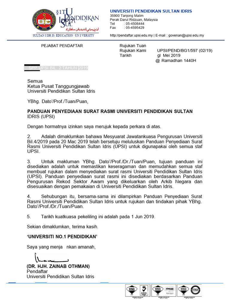 SPP 2 2019 Panduan Penyediaan Surat Rasmi Upsi | PDF