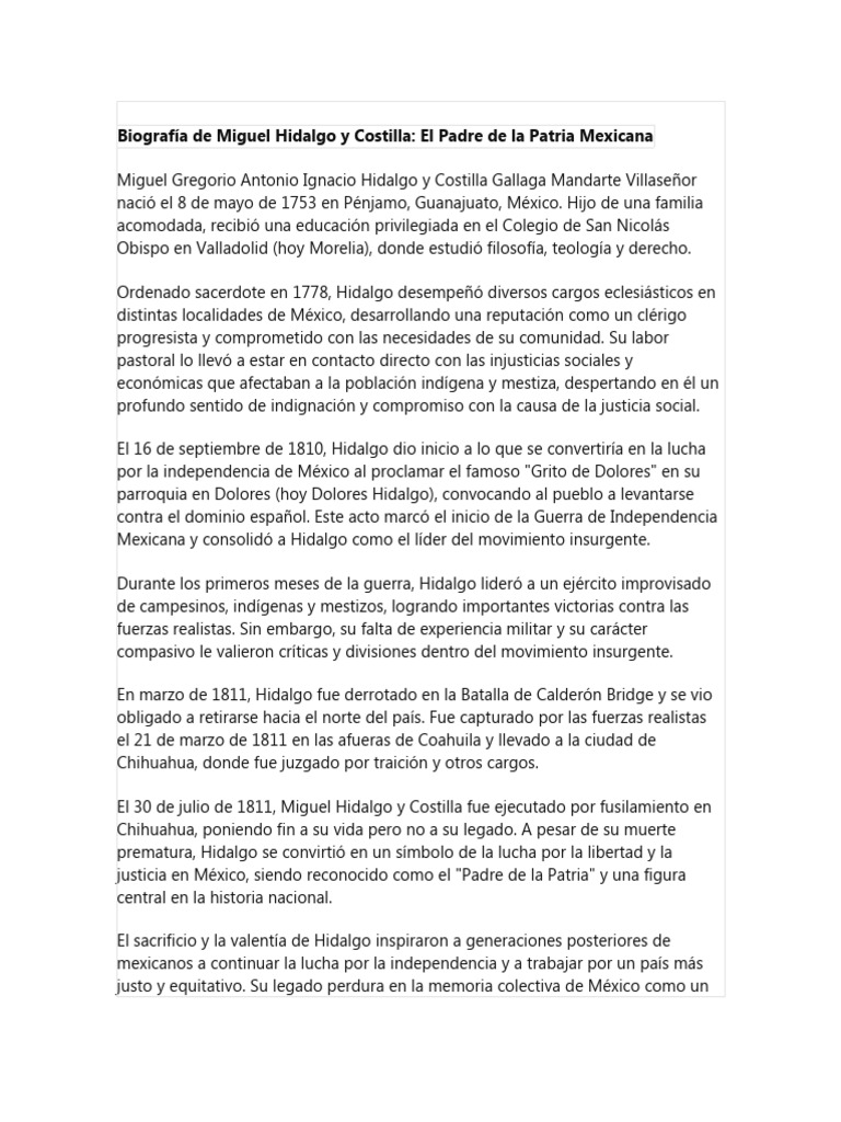 Biografía de Miguel Hidalgo y Costilla | PDF | México