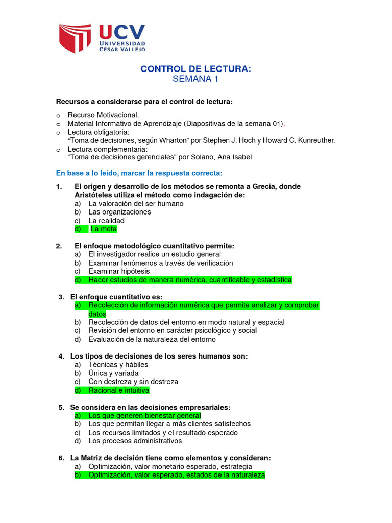 10 Control de Lectura TDD S1 Epg - SP Abril 2024 | PDF | Toma de decisiones | Cognición