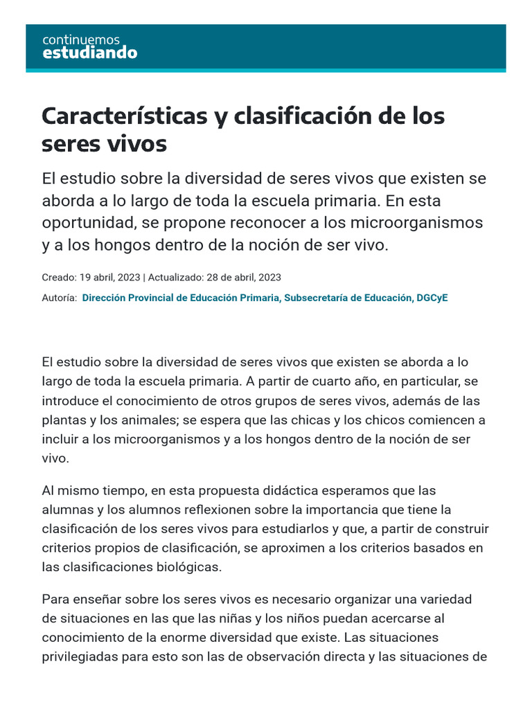 Caracteristicas y Clasificacion de Los Seres Vivos E28093 Continuemos ...