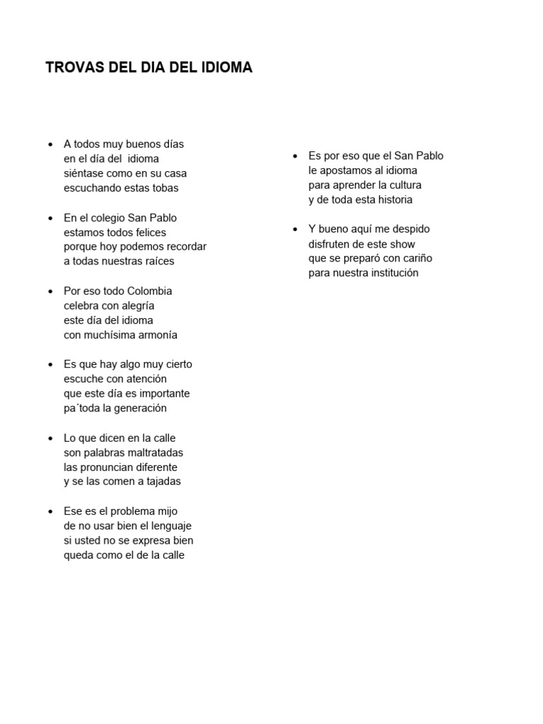 TROVAS DEL DIA DEL IDIOMA | PDF