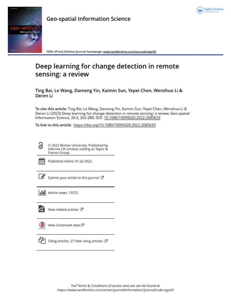Deep Learning For Change Detection in Remote Sensing A Review | Download Free PDF | Deep ...