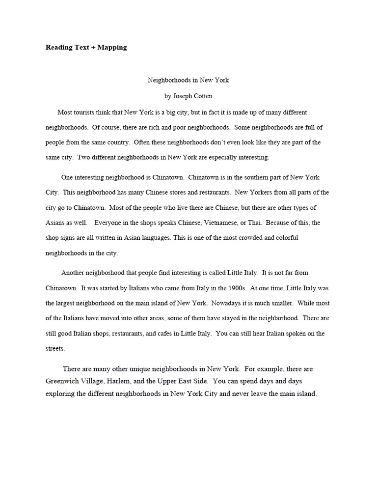 ENG 101 - Practice Reading-Mapping Text - Neighborhoods in New York 4 ...