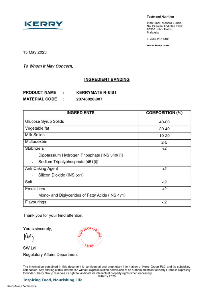 KERRY - Milk Replacer R-8181 - Ingredient Banding | PDF | Nutrition ...