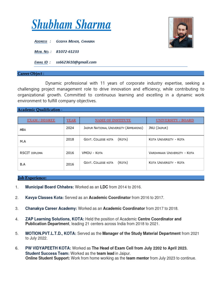 CV Shubham Sharma | PDF