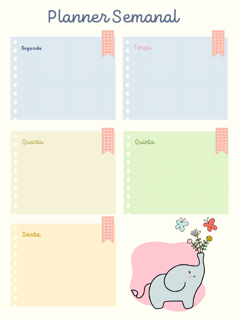 Planner Semanal Elefante Fofo A4 Itzish | PDF
