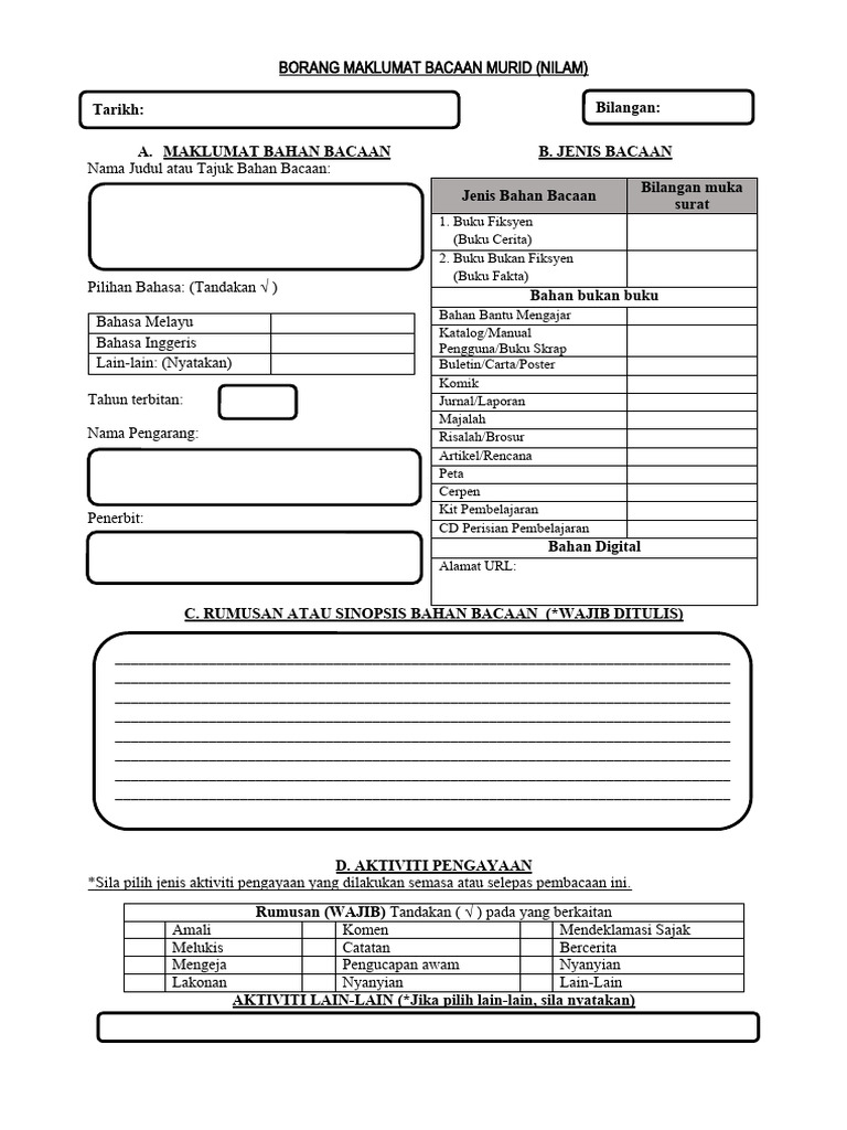 Borang Maklumat Bacaan Murid Iq Nilam | PDF