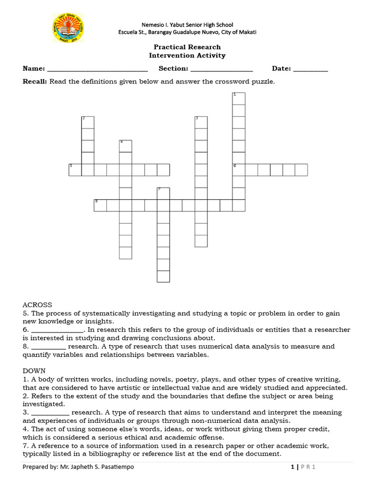 Editable Practical Research Intervention Activity | PDF | Citation ...