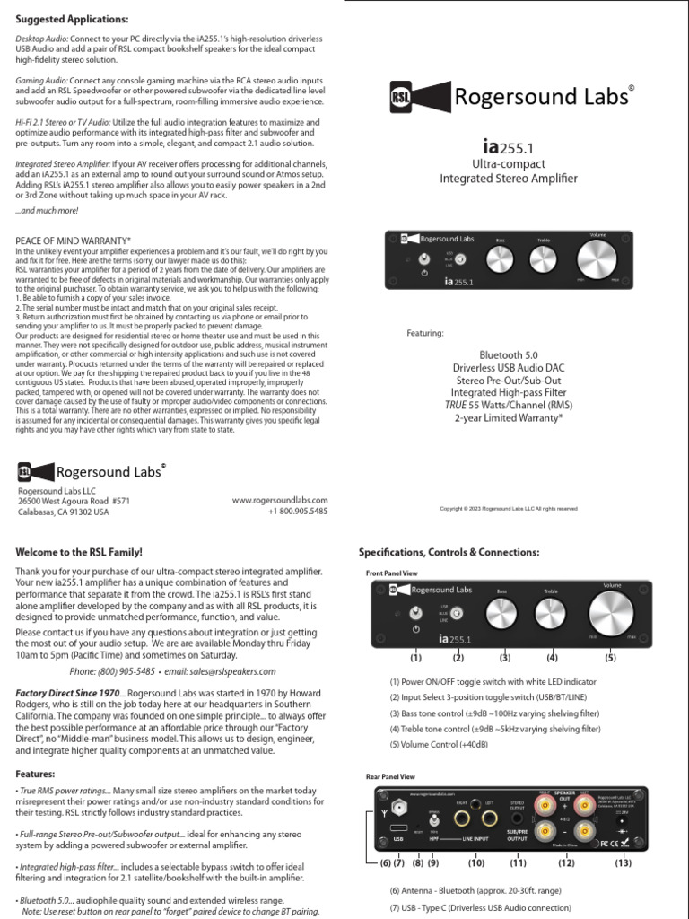 Ia255 Manual Rev4a 7 20 2023 | PDF | Amplifier | Equalization (Audio)