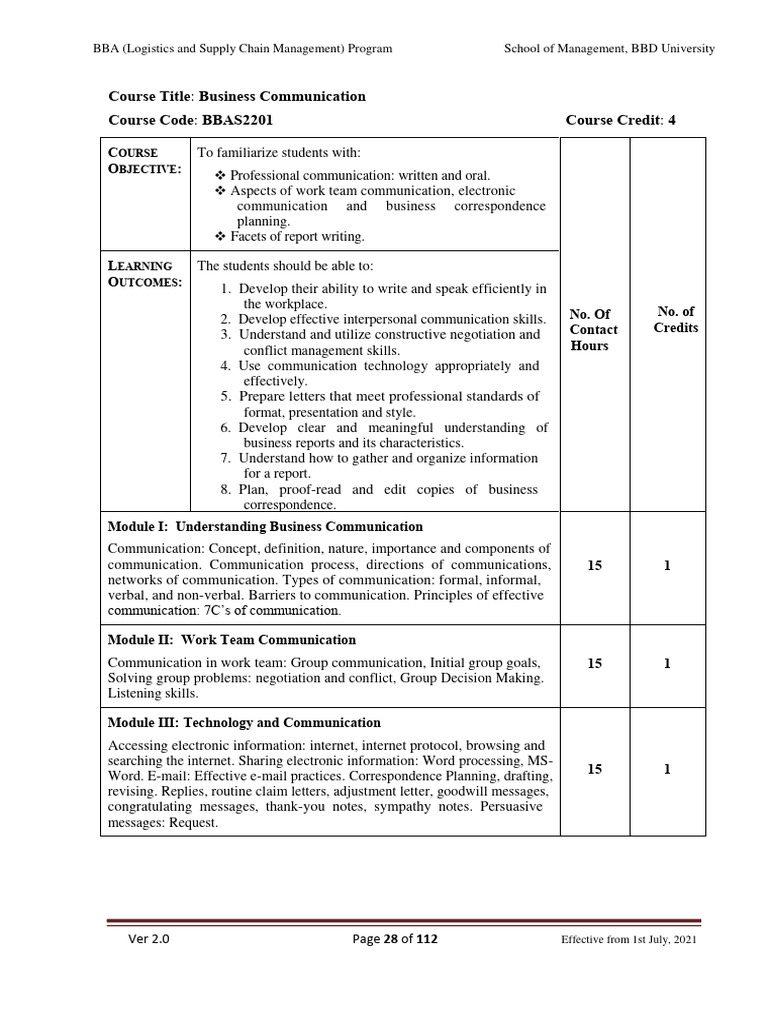 BBA LOGISTICS & SCM SYLLABUS 2nd Semester Only | PDF | Capital Budgeting | Financial Capital