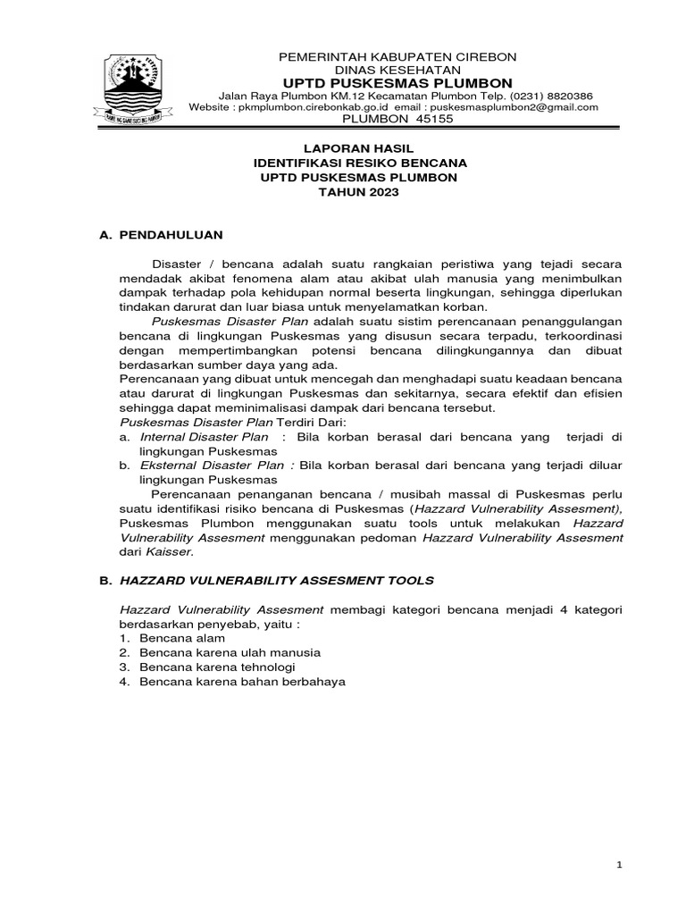 1.4.4 A) 1. Laporan - Identifikasi - Risiko - Bencana TL (-Cover) Masukin HVA J - PDF | PDF