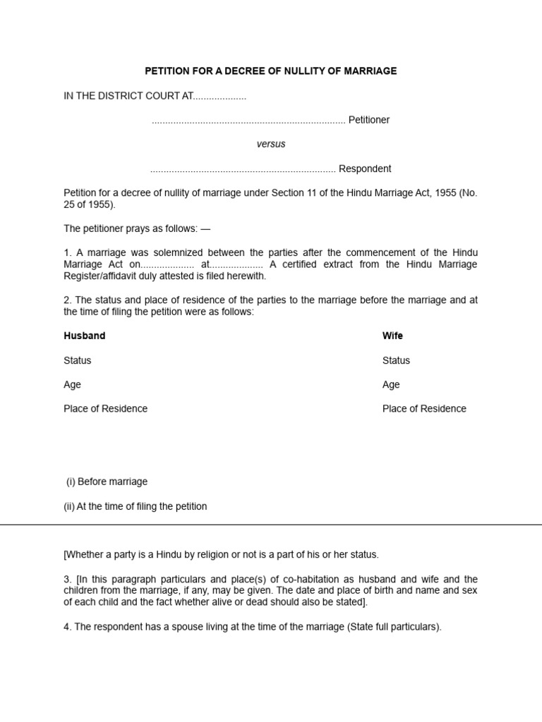 Petition For A Decree of Nullity of Marriage | PDF | Marriage | Annulment