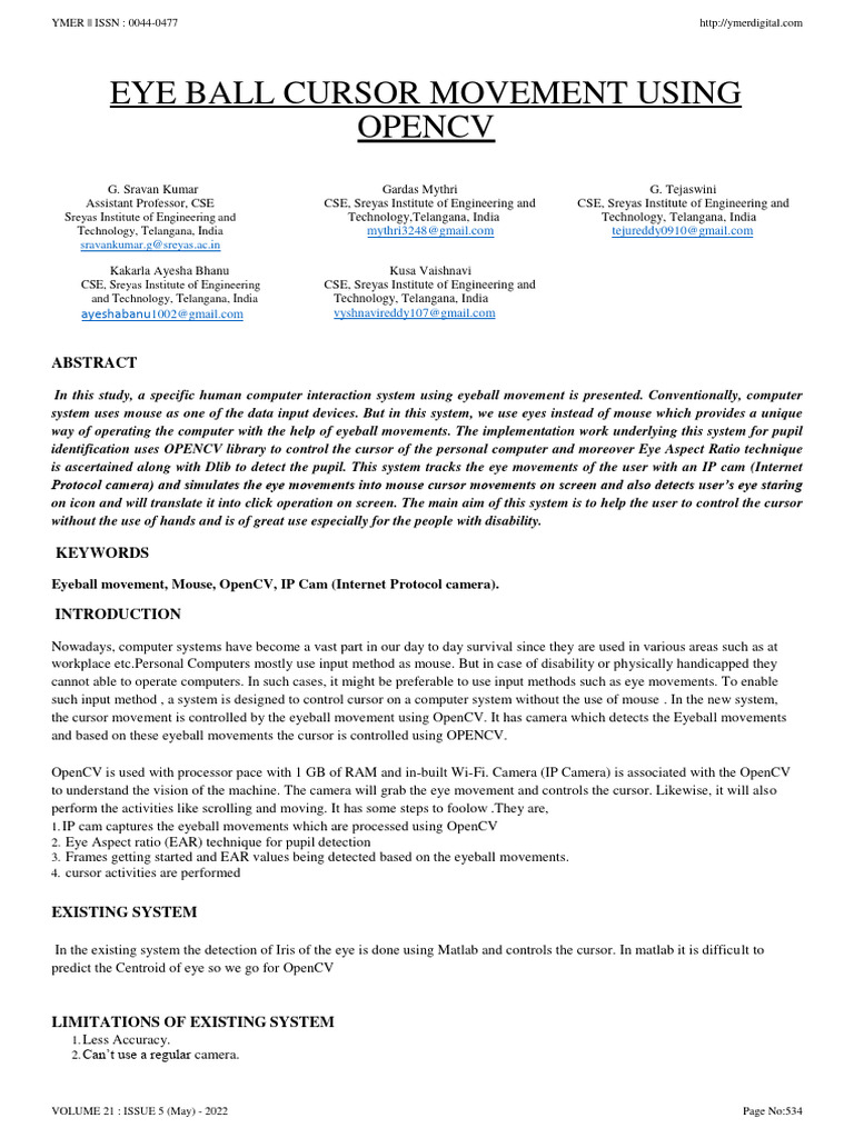 Eye Cursor Movement Using Opencvv1 | PDF | Cursor (User Interface) | Human Eye