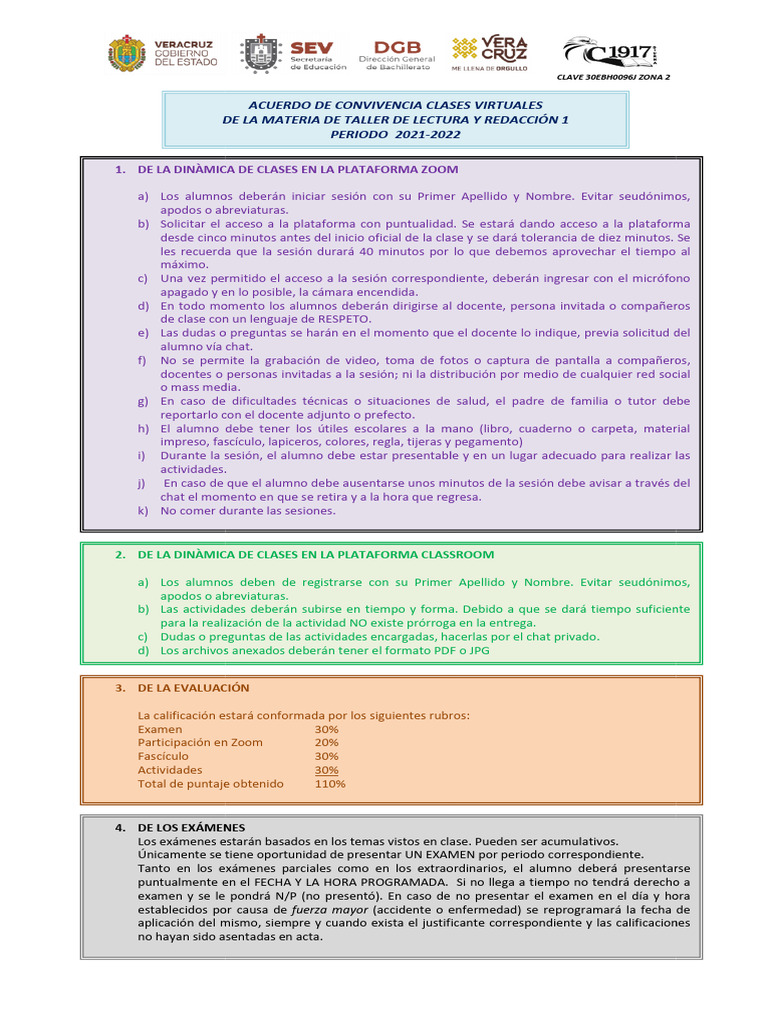 Normas Clases Virtuales Zoom y Classroom | PDF