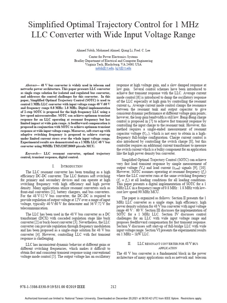 Simplified Optimal Trajectory Control For 1 MHZ LLC Converter With Wide ...
