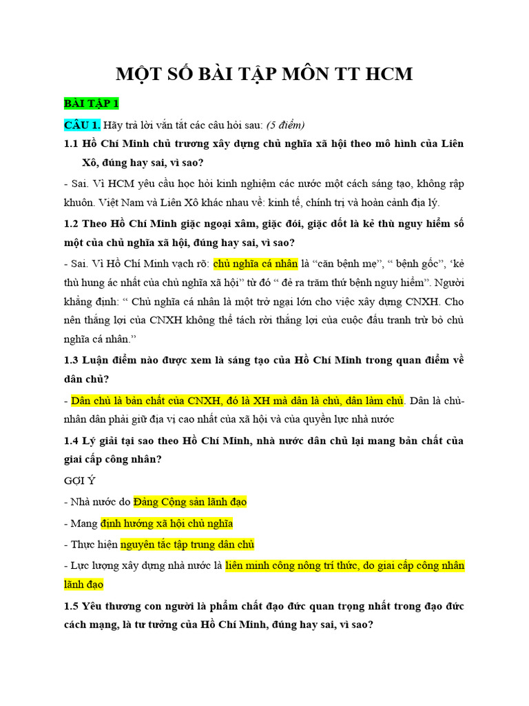 Bài tập môn TT HCM | PDF