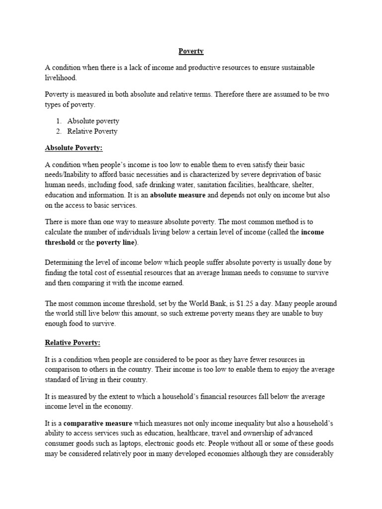 Understanding Absolute and Relative Poverty | PDF | Poverty | Poverty ...