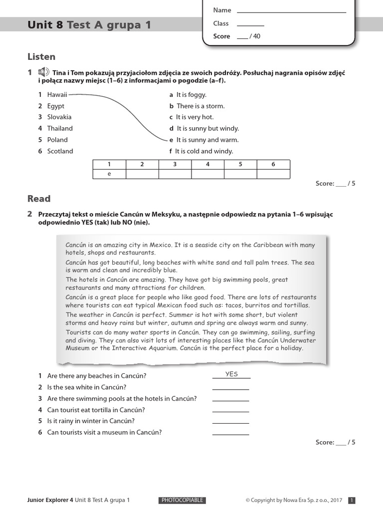 Unit 8 Test A Grupa 1 | PDF