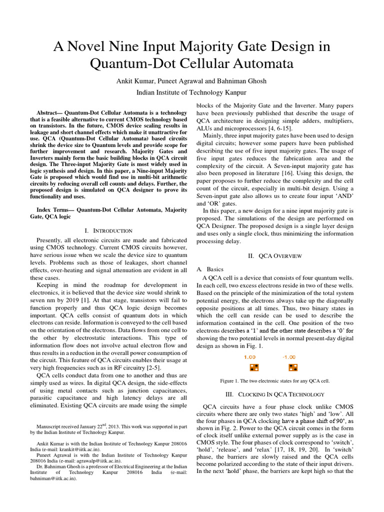 Novel Nine-Input Majority Gate Design | PDF | Logic Gate | Cmos