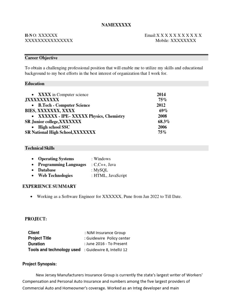 Guidewire Resume 1.5 Years Experience Enaithulla | PDF | Computer ...