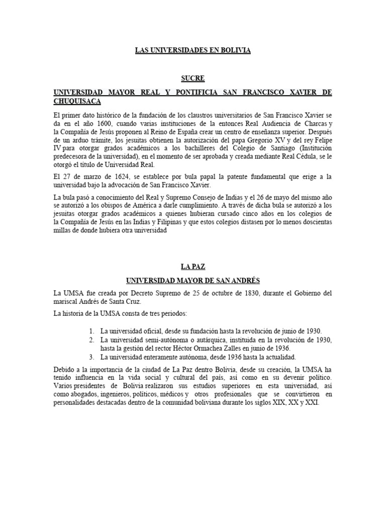 Universidades en Bolivia: Un Panorama | PDF