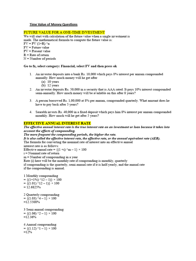 FPWM - Time Value of Money Questions | PDF | Interest | Interest Rates