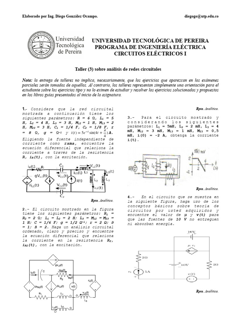 CircuitoseléctricosI-Taller-Análisisderedescircuitales | PDF | Red eléctrica | Electromagnetismo