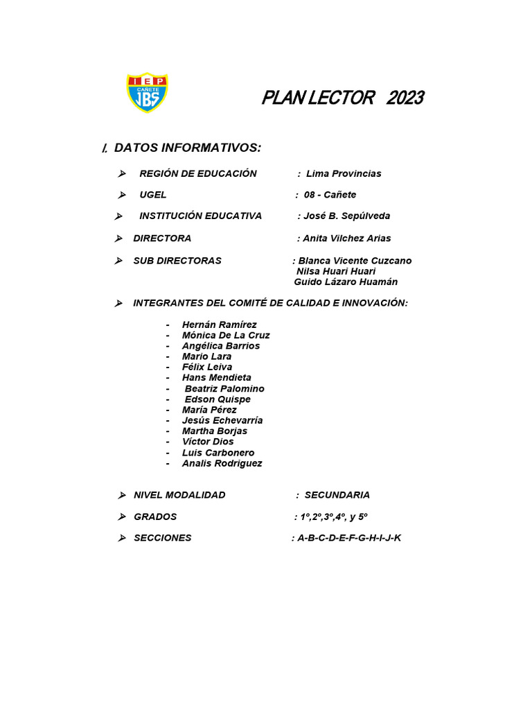 Plan Lector 2023 | PDF | Educación primaria | Regulación