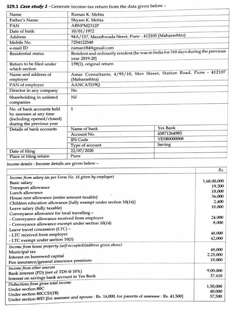 Case Study 1 & 2 | PDF | Income Tax | Taxes