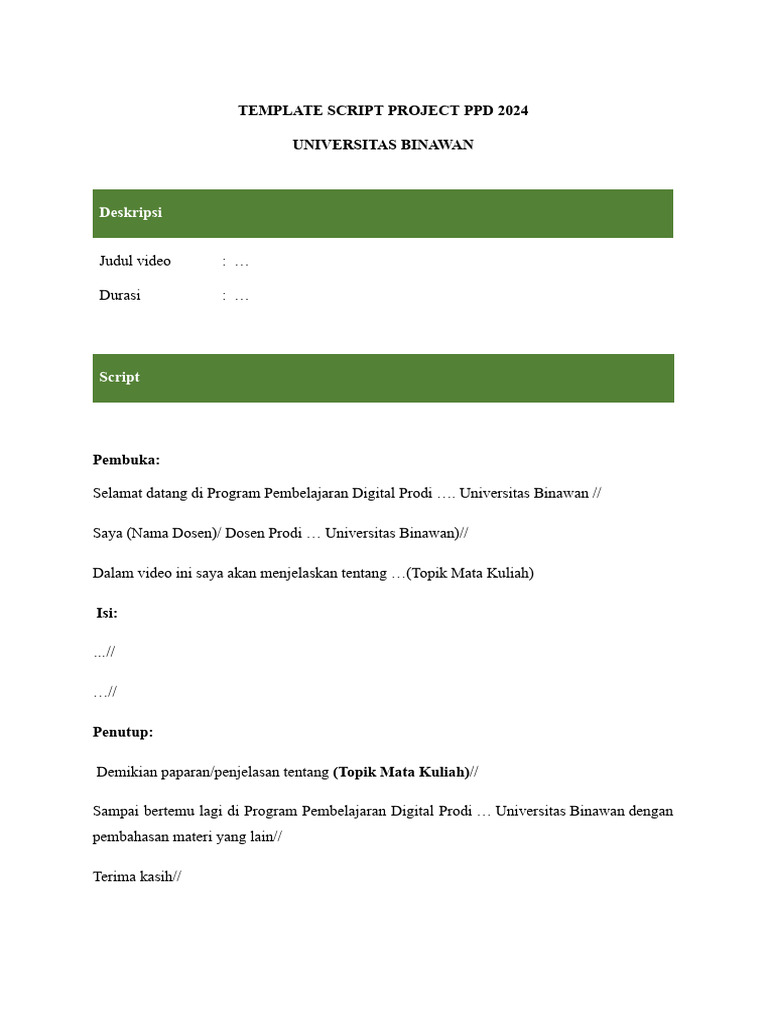 Template Script PPD 2024 Binawan | PDF