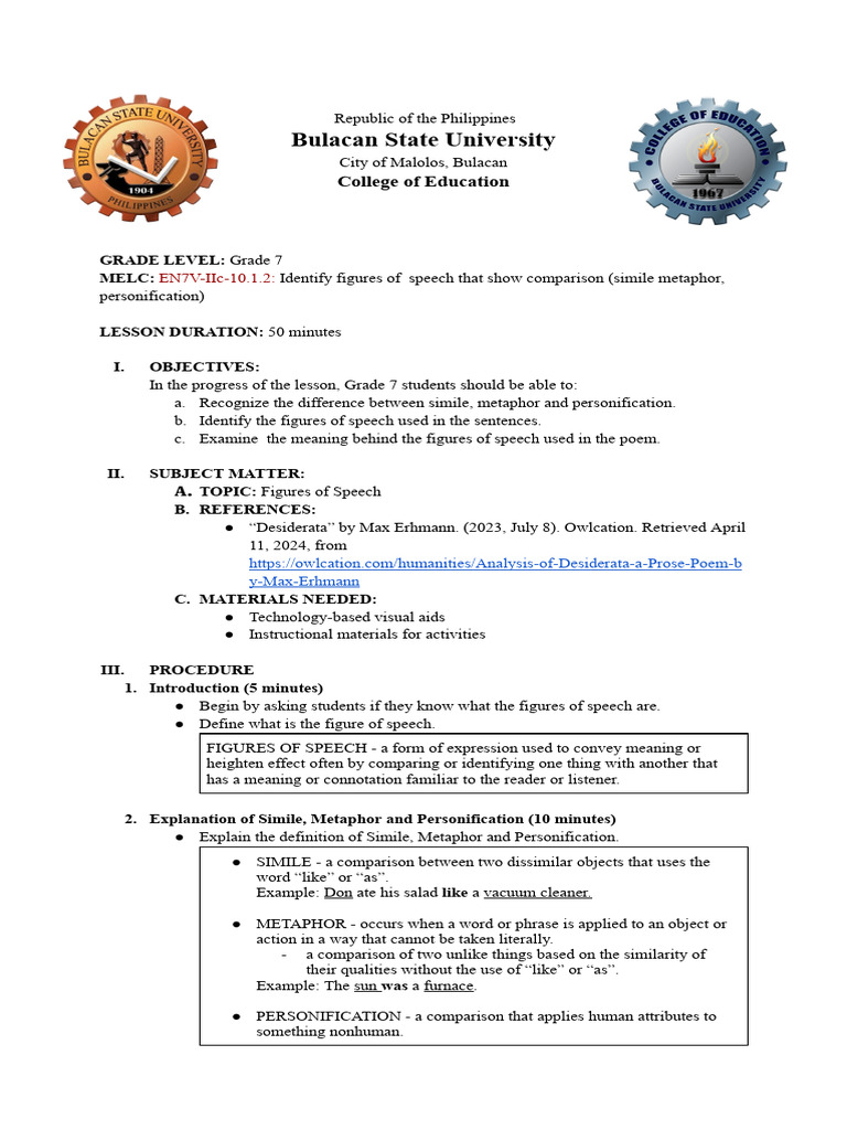 Deductive Approach Lesson Plan Pdf Metaphor