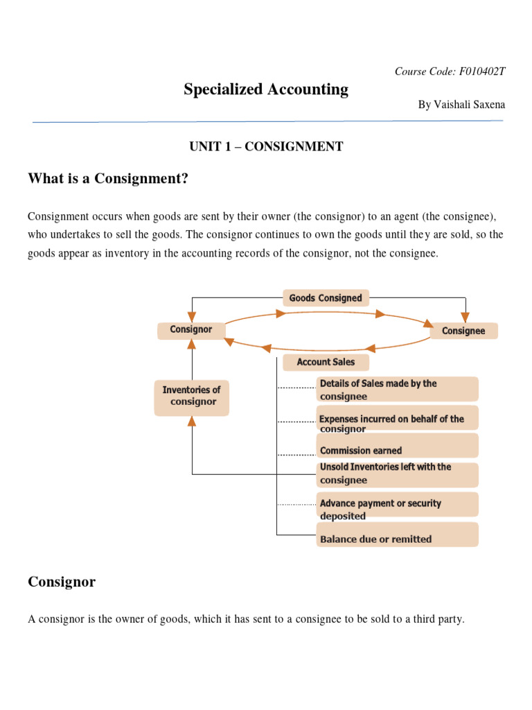 Specialised Accounting Unit 1 - Consignment | PDF | Debits And Credits ...