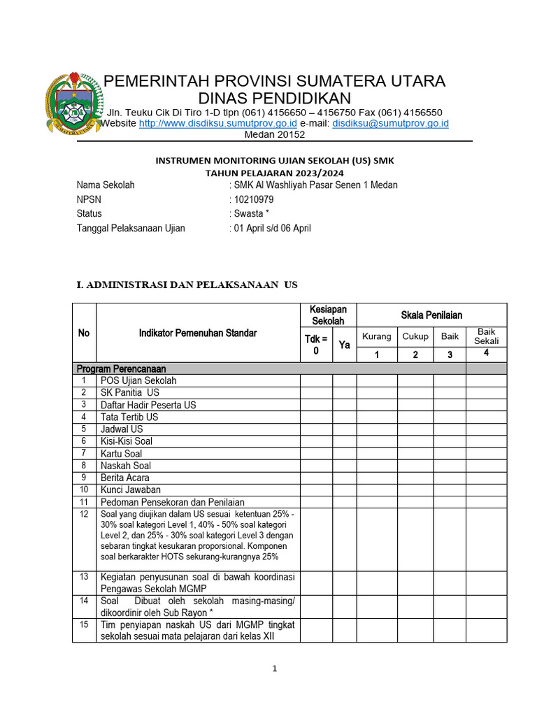 Instrumen Monev US 2024 | PDF