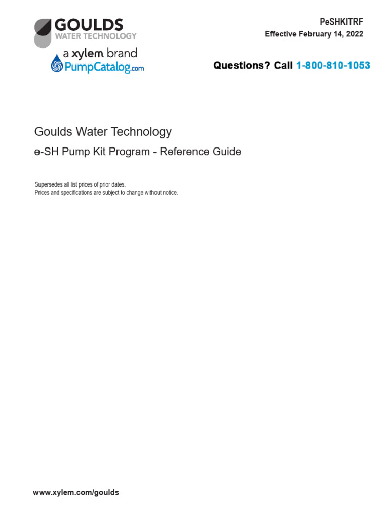 Goulds e SH Pump Kit Reference Guide PeSHKITRF 021422 | PDF | Pump ...