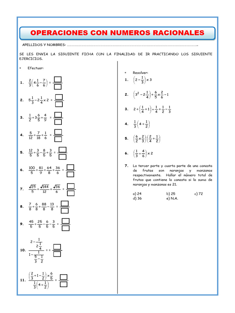 Ejercicios de Números Racionales | PDF