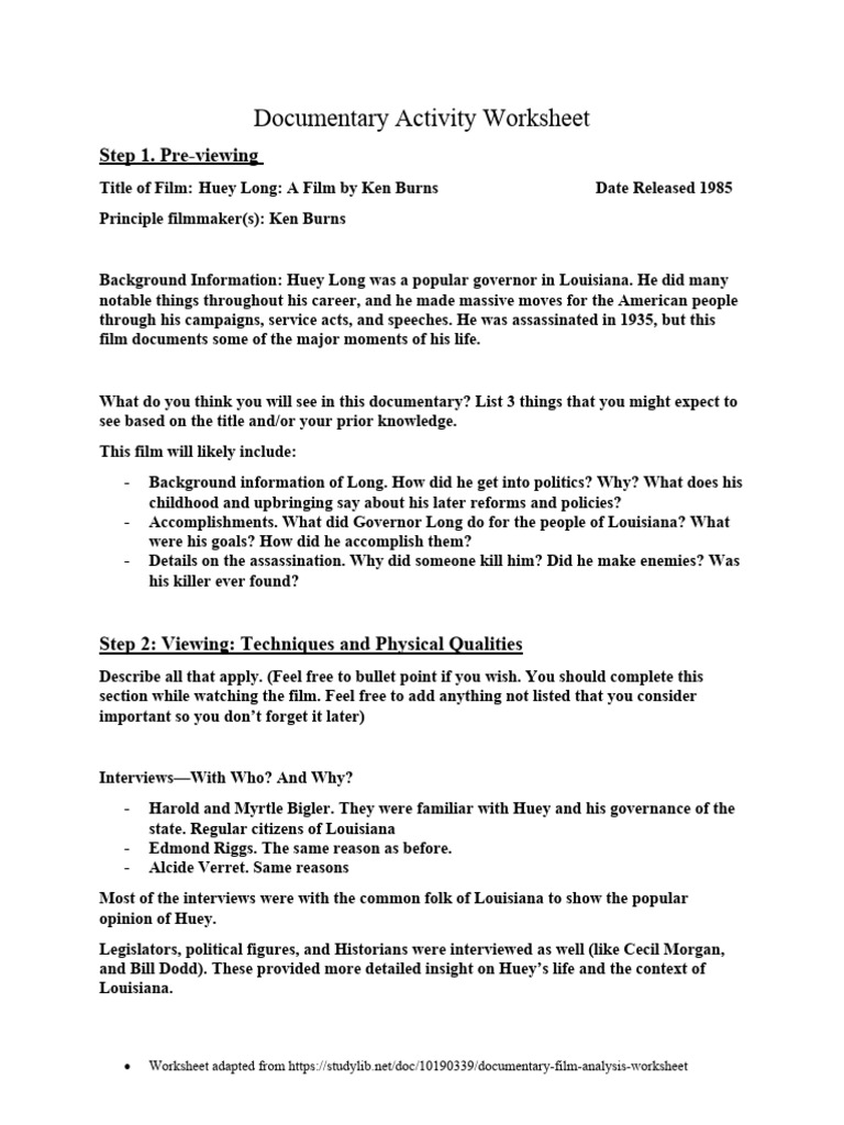 Documentary Worksheet | PDF