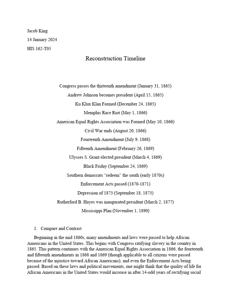 Reconstruction Timeline | PDF | Reconstruction Era | Fifteenth ...