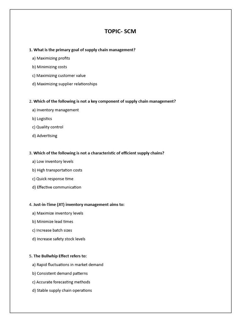 MCQS SUPPLY CHAIN MANAGEMENT | PDF | Forecasting | Supply Chain Management MCQS SUPPLY CHAIN MANAGEMENT | PDF | Forecasting | Supply Chain Management