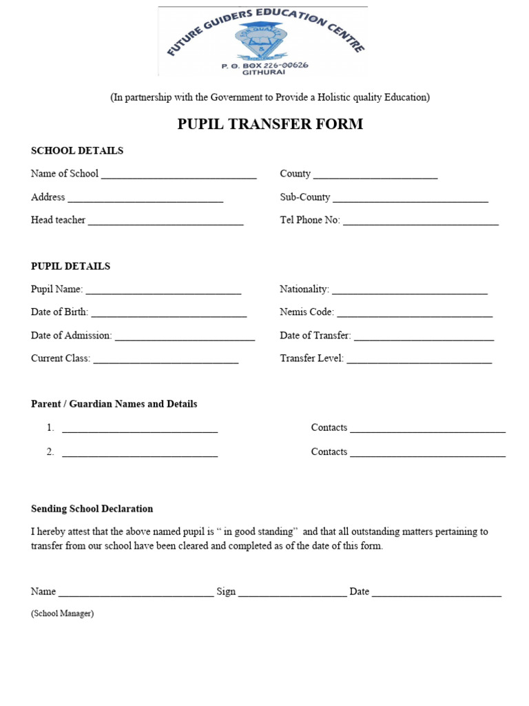 Pupil Transfer Form | PDF