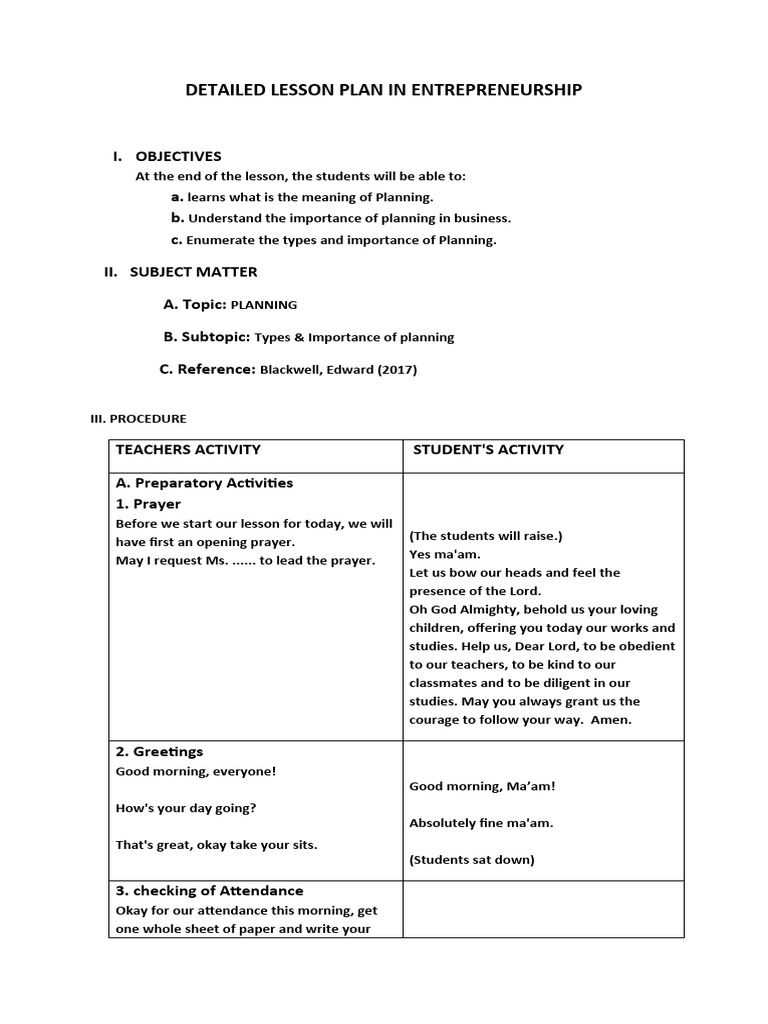 DETAILED - LESSON-WPS - Office (1) (AutoRecovered) | PDF | Goal | Planning