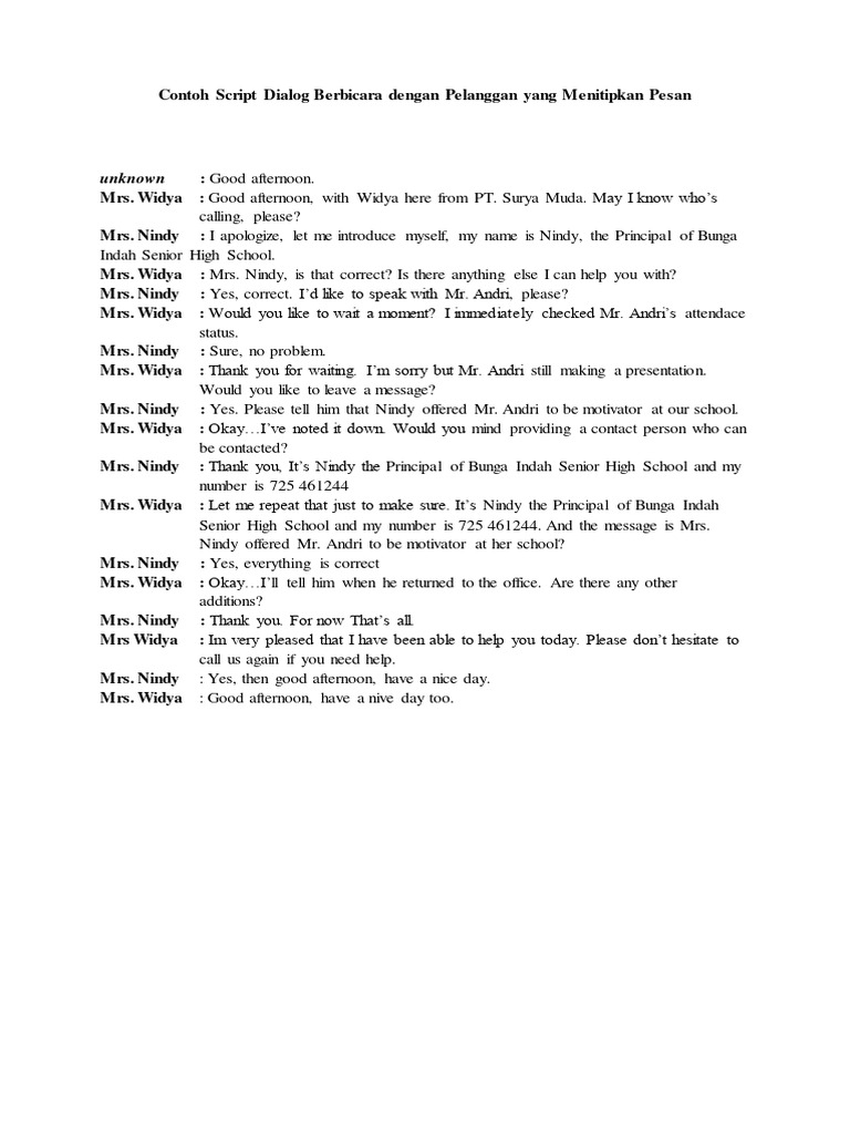 Contoh Script Dialog Berbicara Dengan Pelanggan Yang Menitipkan Pesan | PDF