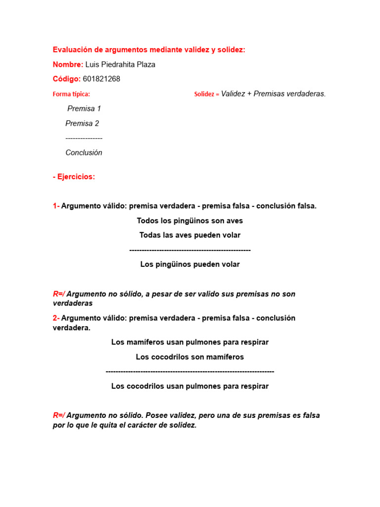 Evaluación de Argumentos: Validez y Solidez | PDF | Argumento ...