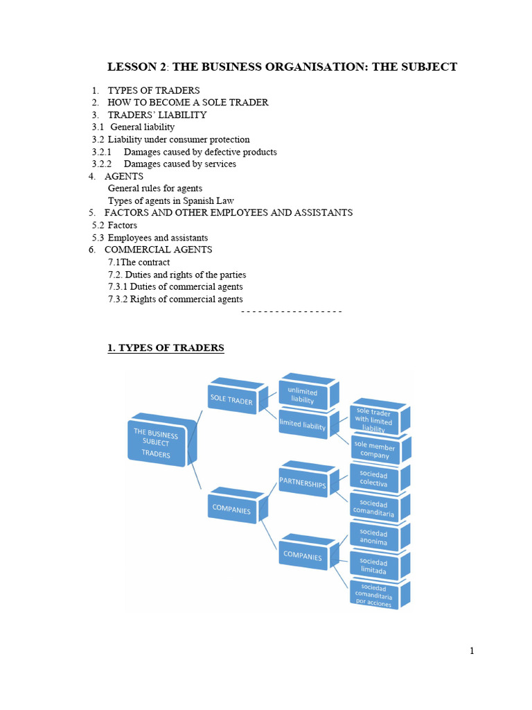 Lesson 2 The Business Organisation The Subject Pdf Law Of Agency